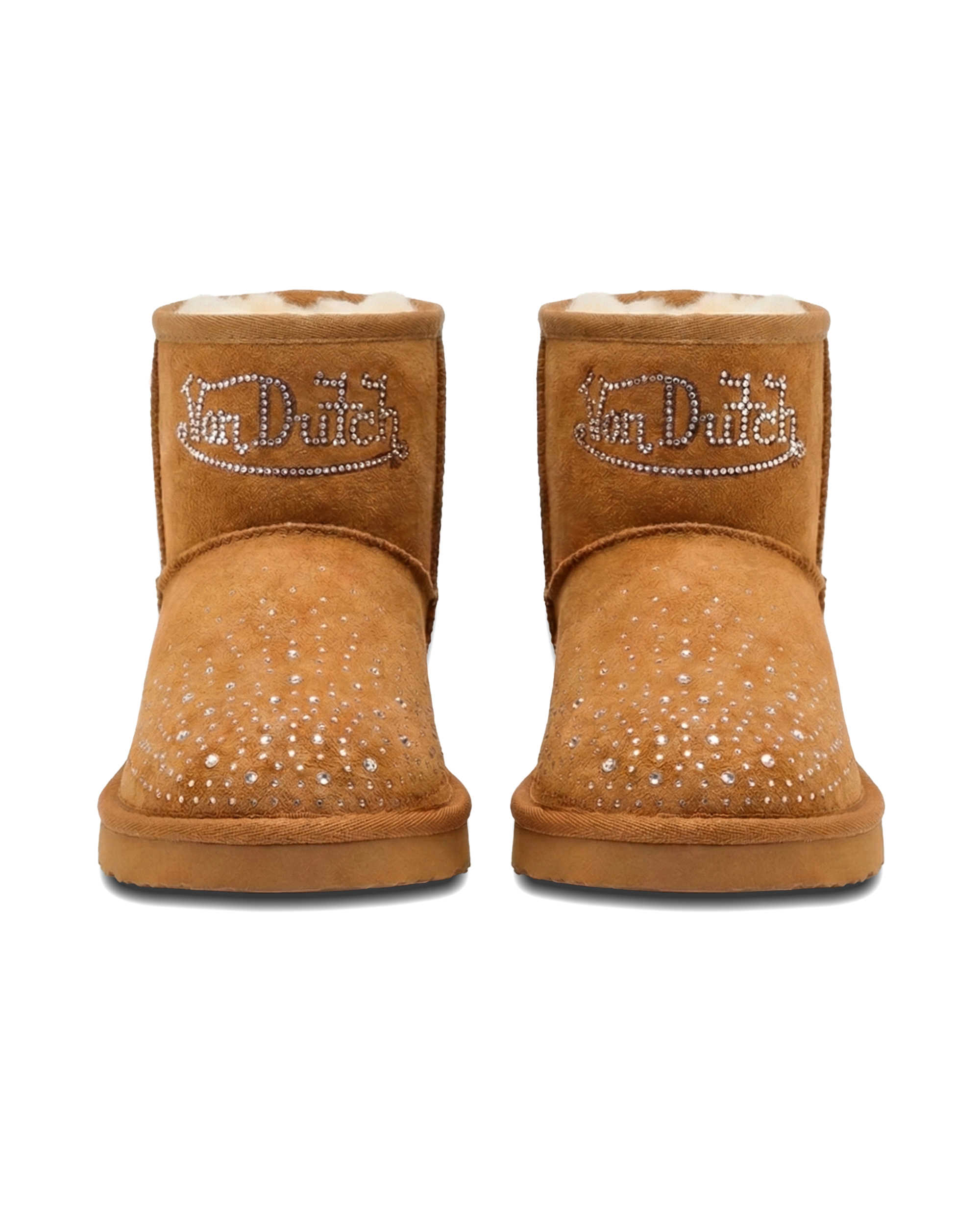 RHINESTONE SHEARLING BOOT - CHESTNUT | Von Dutch