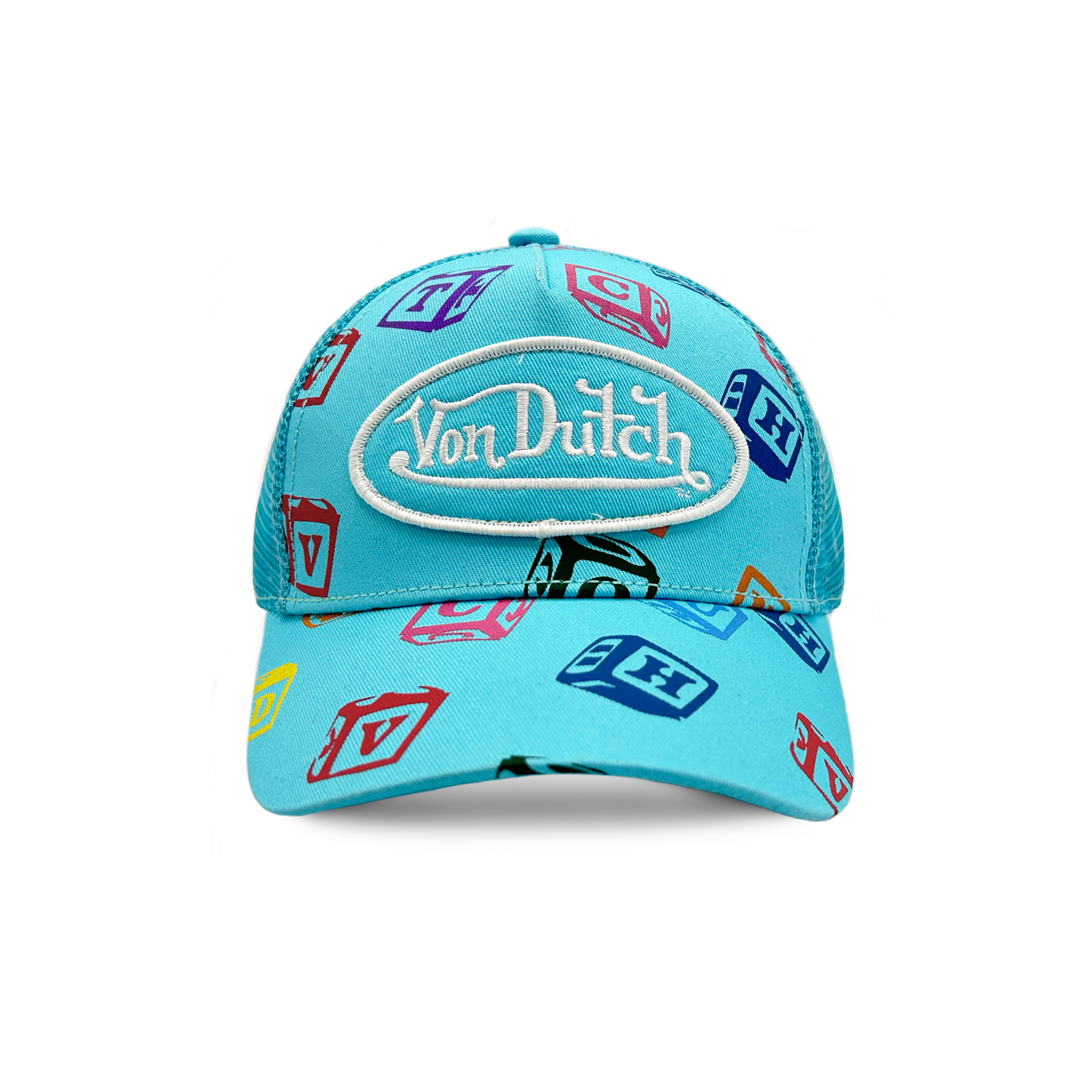 Von Dutch Kids Classic Trucker Hat- Blue All Over Blocks